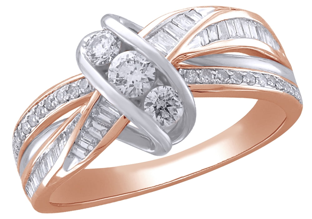 AFFY White Natural Diamond Linear Three Stone Wrap Ring in Two-Tone 10k ...