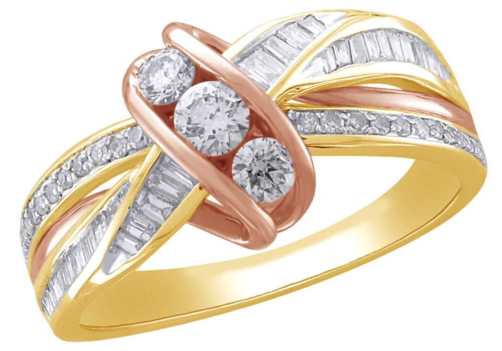 AFFY White Natural Diamond Linear Three Stone Wrap Ring in Two-Tone 10k ...