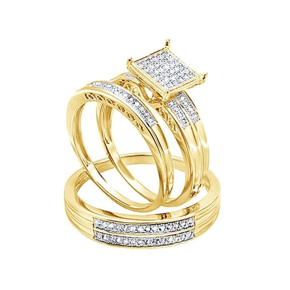 AFFY White Natural Diamond Engagement & Wedding Trio Band Ring Set In ...