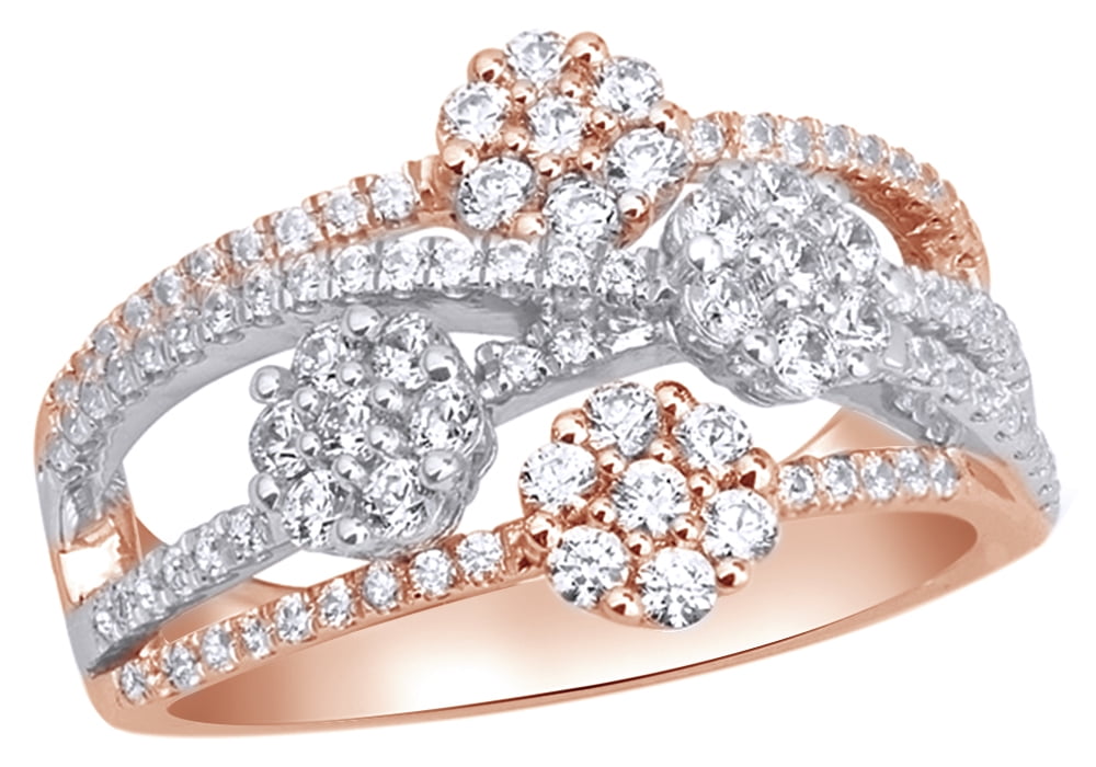 AFFY White Natural Diamond Multi Flower Split Shank Two Tone Ring in ...