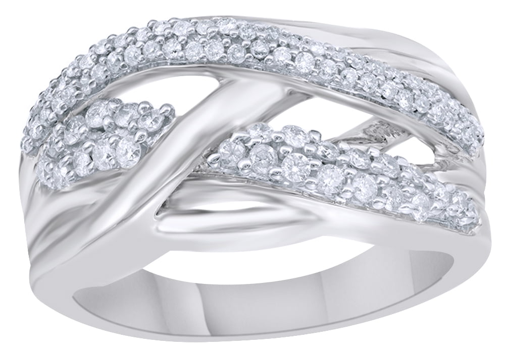 AFFY White Natural Diamond Multi-Row Crossover Engagement Ring in 10k ...