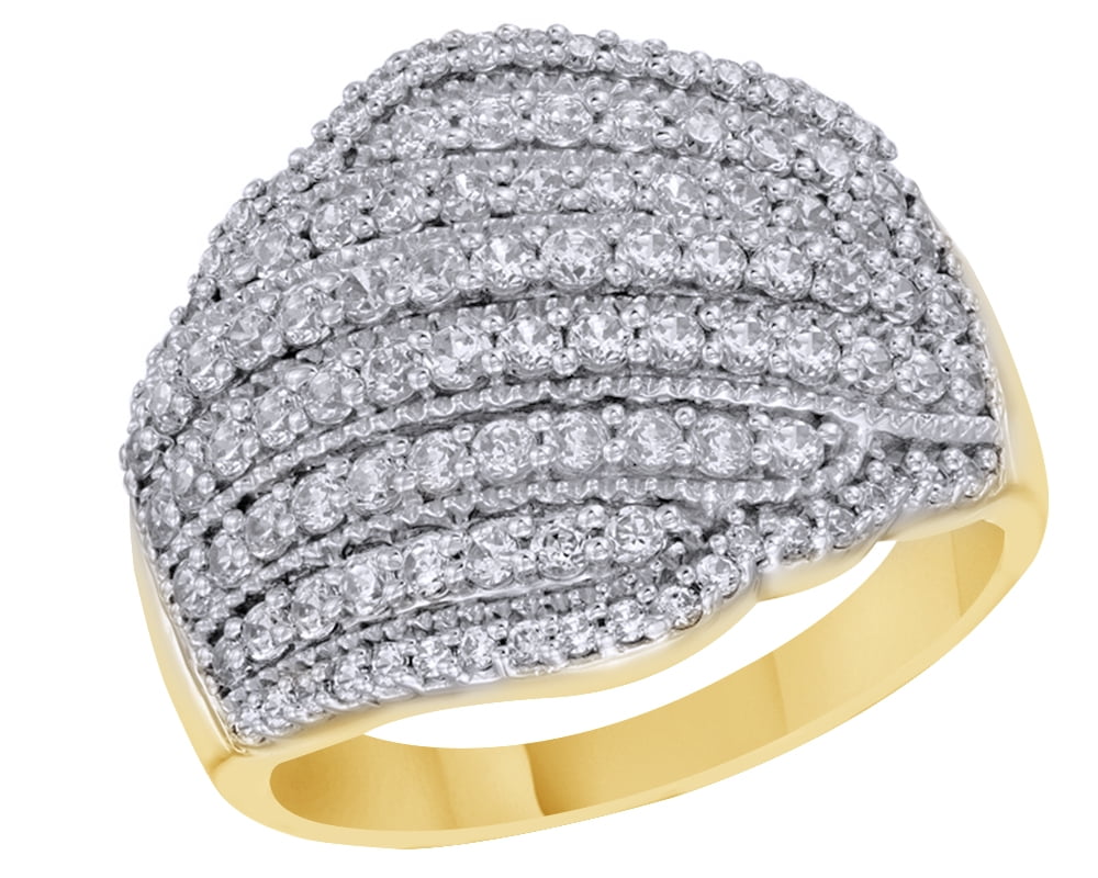 AFFY White Natural Diamond Multi-Row Wave Band Ring in 10k Yellow Gold ...
