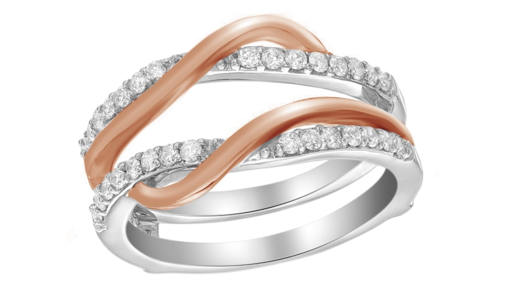 White Natural Diamond Overlay Solitaire Enhancer Ring in Two Tone 14k ...