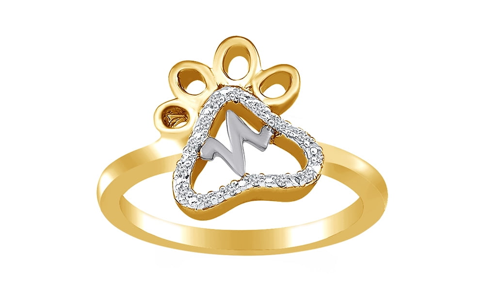 White Natural Diamond Paw Print Heartbeat Ring In 10k Yellow Gold (0.05 ...