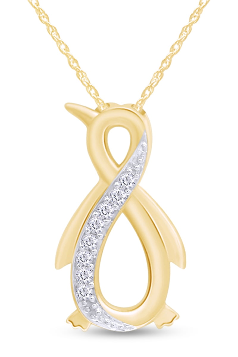 AFFY 0.10CT Diamond Penguin Infinity Womens Pendant Necklace 14k Yellow ...