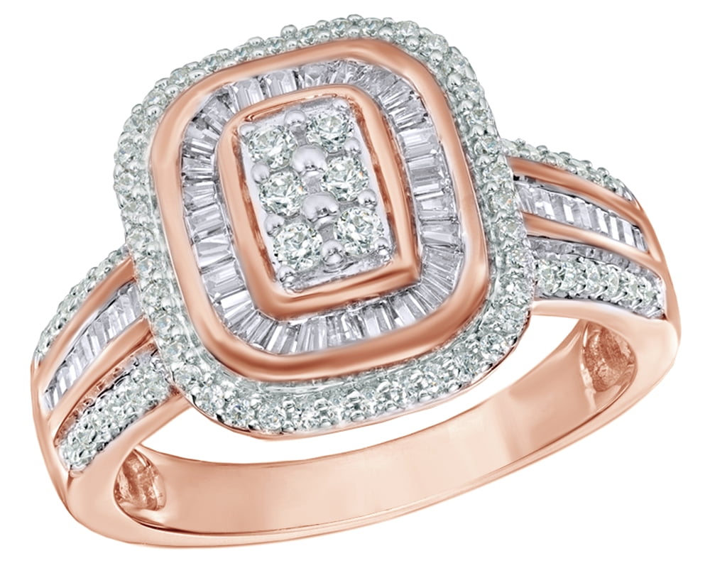 AFFY White Natural Diamond Rectangular Starburst Ring in 10k Rose Gold ...