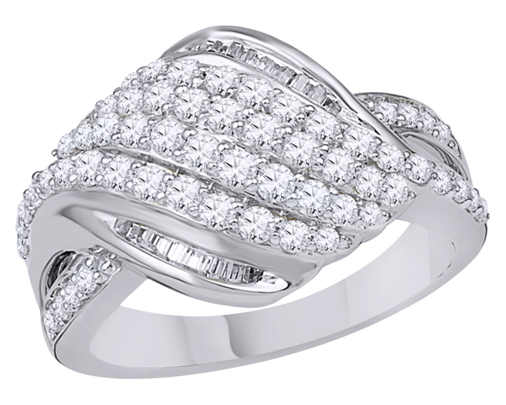 AFFY White Natural Diamond Rolling Wave Engagement Ring in 10k White ...