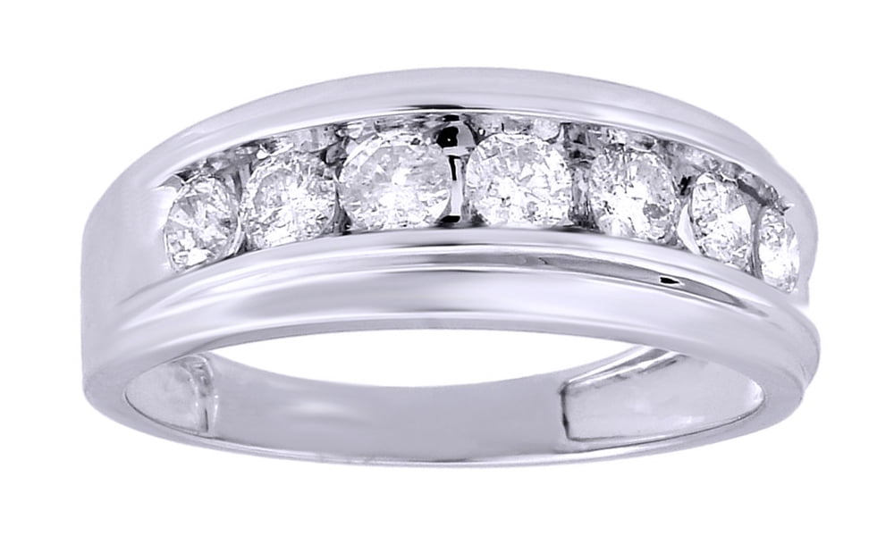 AFFY White Natural Diamond Seven-Stone Ring Wedding Band Ring In 10k ...