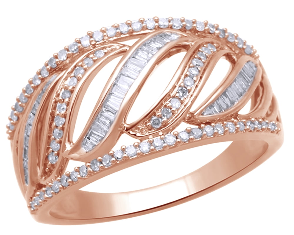 White Natural Diamond Side Sweep Waves Fashion Engagement Ring in 10k ...