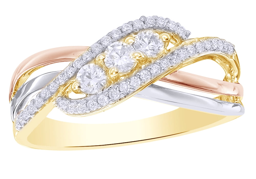 AFFY White Natural Diamond Slant Three Stone Bypass Swirl Engagement ...