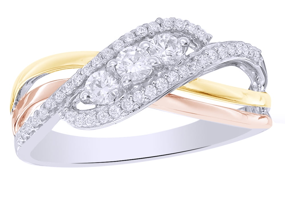 White Natural Diamond Slant Three Stone Bypass Swirl Engagement Ring in ...