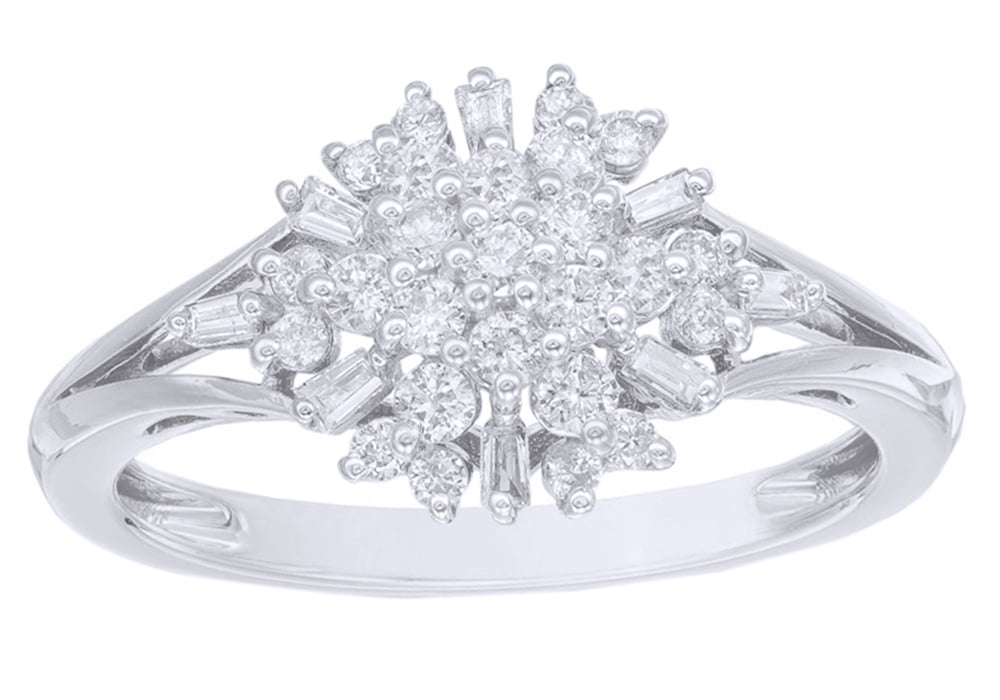 White Natural Diamond Snowflake Cluster Engagement Ring In 10K Solid ...