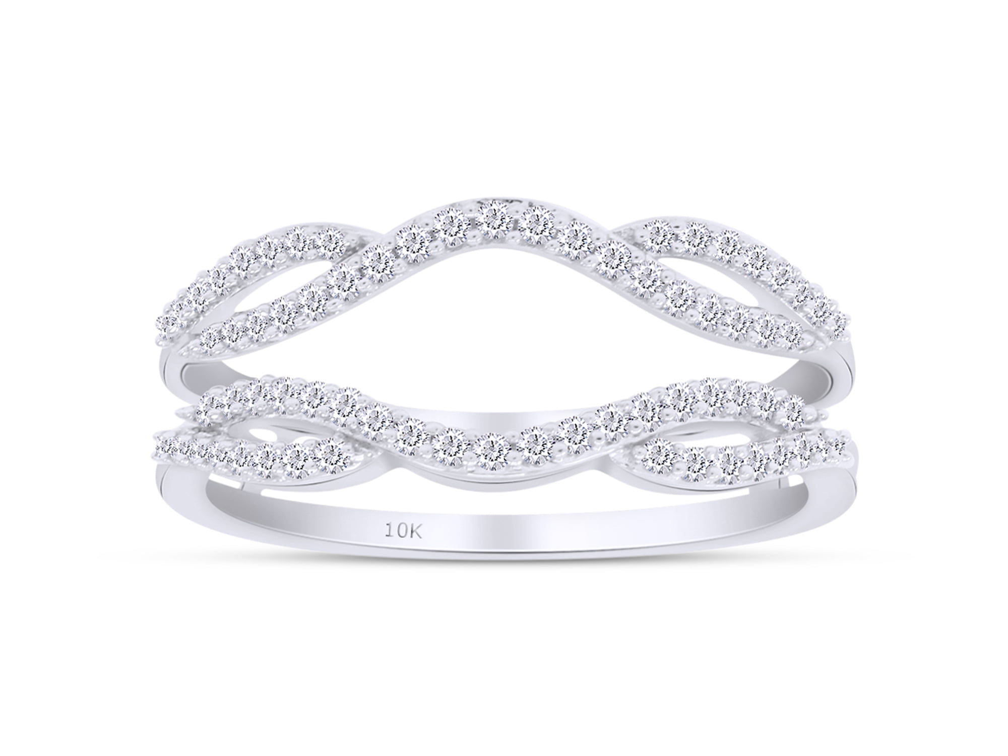 Genuine White Diamond Solitaire Enhancer Guard Engagement Ring, 10k ...