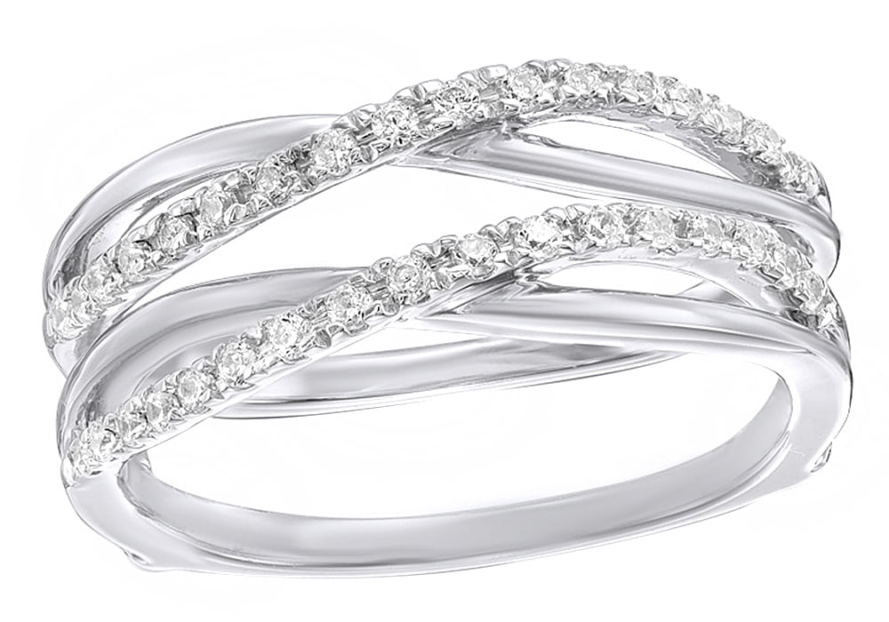 AFFY White Natural Diamond Solitaire Twist Wrap Ring in 10k White Gold ...