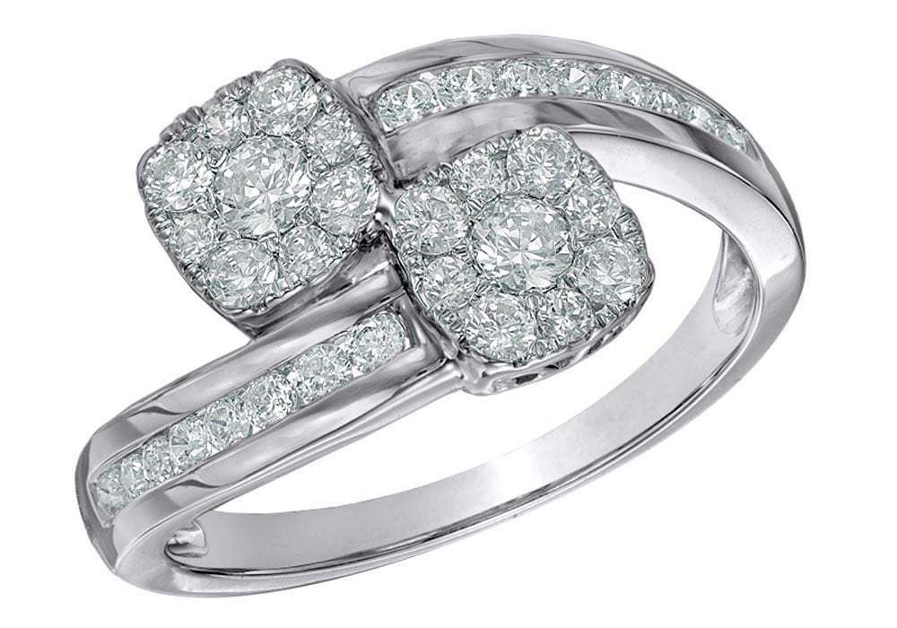 AFFY White Natural Diamond Square Cluster Bypass Engagement Ring in 10k ...