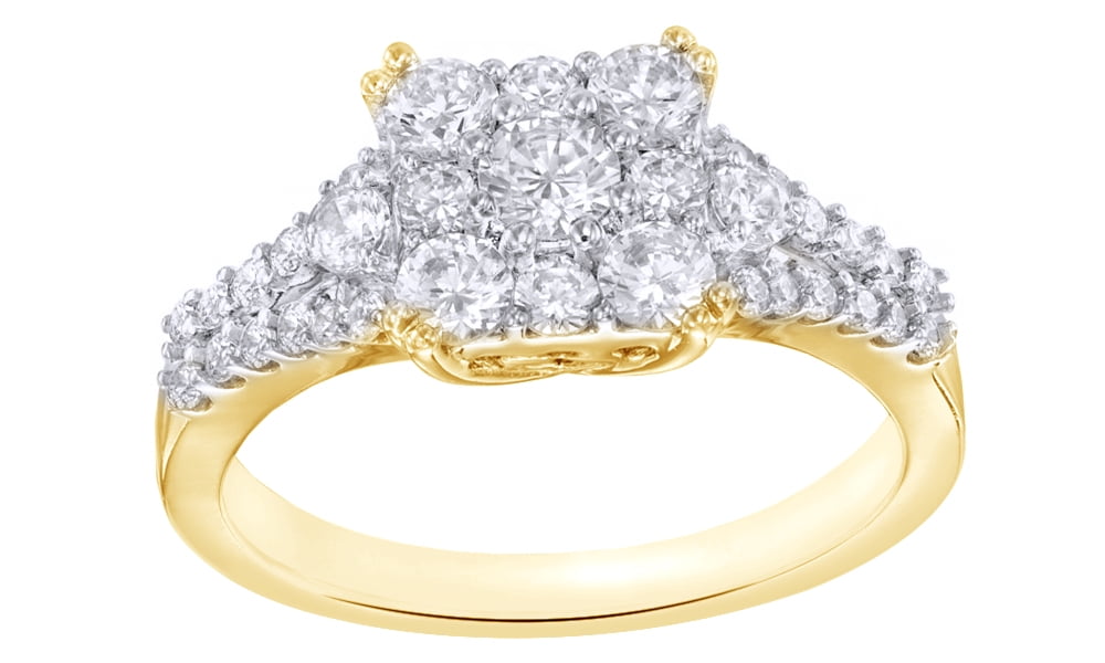 AFFY White Natural Diamond Square Cluster Engagement Ring in 10K Yellow ...
