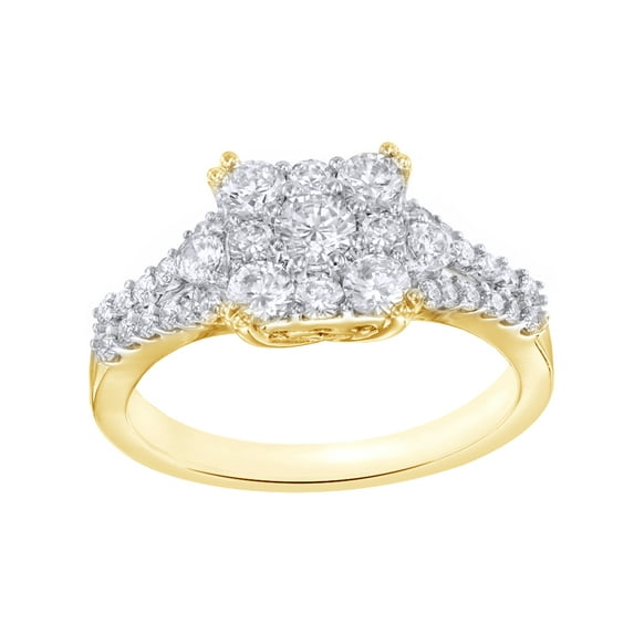 AFFY White Natural Diamond Square Cluster Engagement Ring in 10K Yellow ...