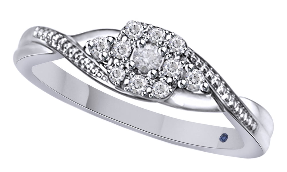 AFFY White Natural Diamond Square Cluster Promise Ring In 10k White ...