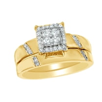 AFFY White Natural Diamond Square Cluster Frame Bridal Ring Set In 10k ...