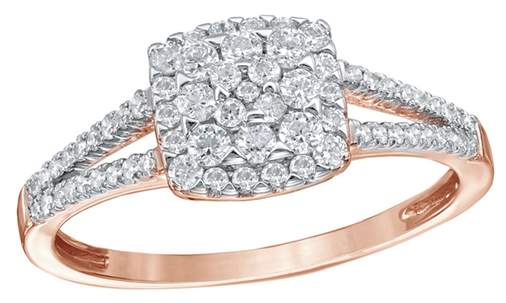 AFFY White Natural Diamond Square Frame Cluster Engagement Ring in 10k ...