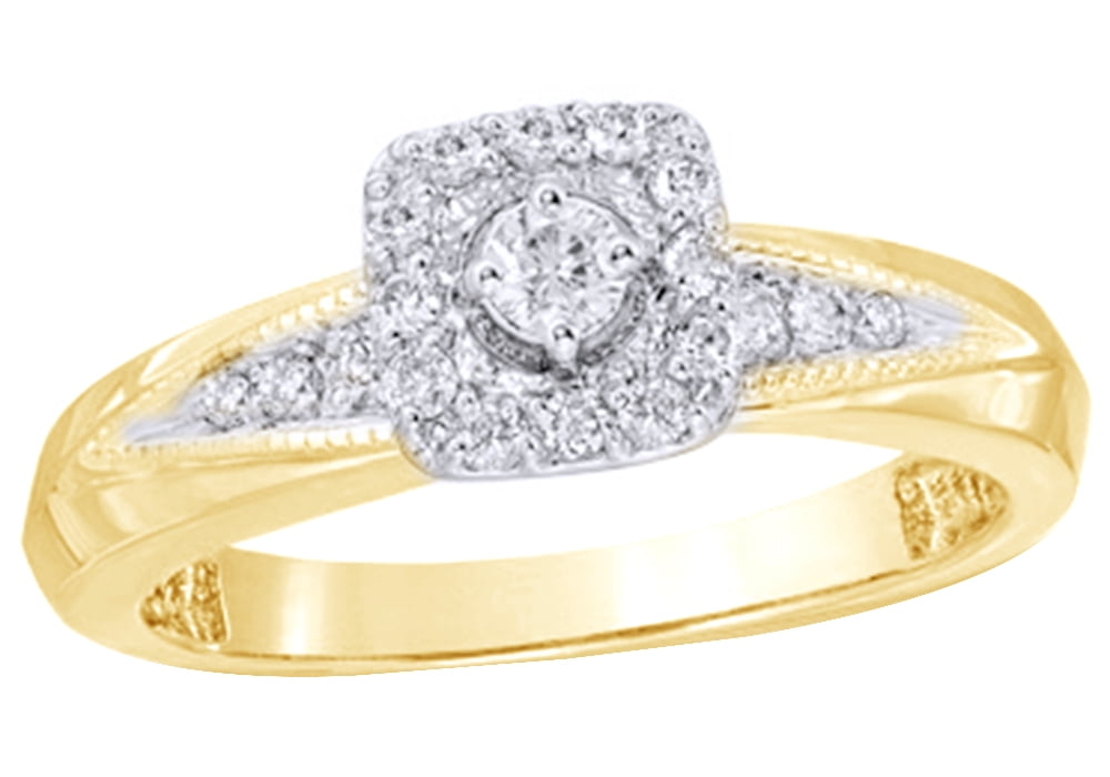 AFFY White Natural Diamond Square Frame Engagement Ring in 10k Yellow ...