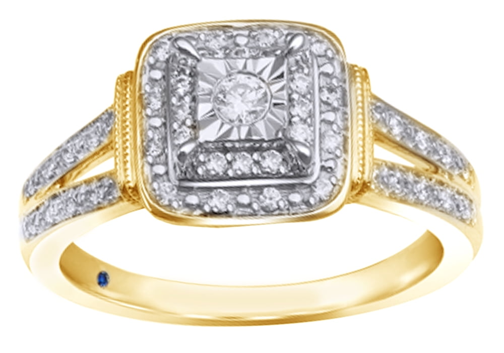 AFFY White Natural Diamond Square Frame Promise Ring in 10k Yellow Gold ...
