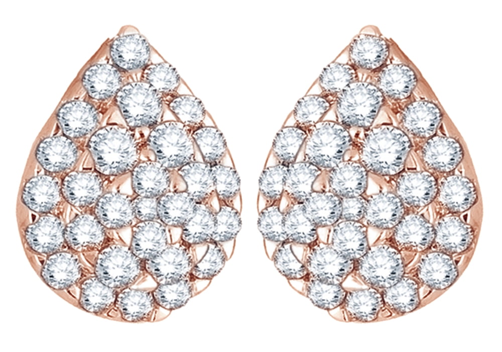 AFFY White Natural Diamond Teardrop Cluster Stud Earrings in 14K Rose ...