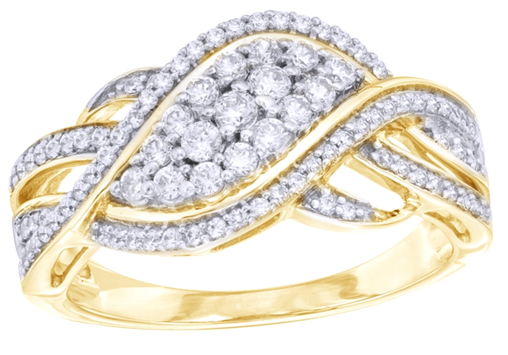 White Natural Diamond Thick Wave Engagement Ring in 10k Yellow Gold ...