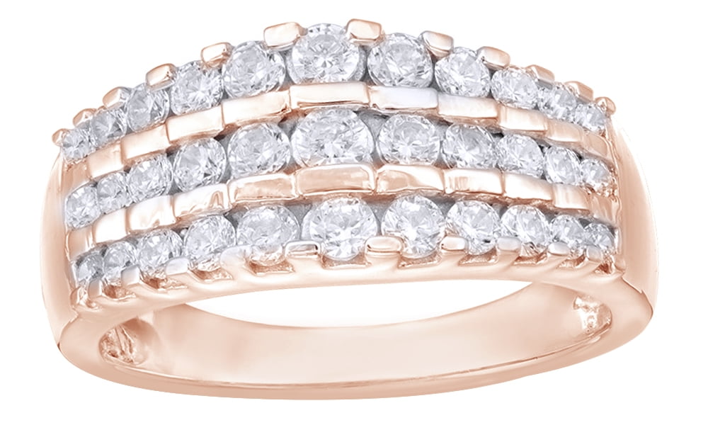 AFFY White Natural Diamond Three Row Step Ring in 10K Rose Gold (1 cttw ...