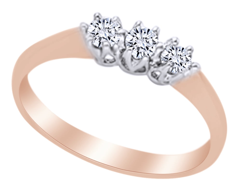 AFFY 0.33CT White Natural Diamond Three Stone Anniversary Band Ring 14K ...