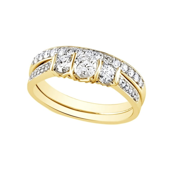 AFFY White Natural Diamond Three-Stone Bridal Set In 10k Yellow Gold (0 ...