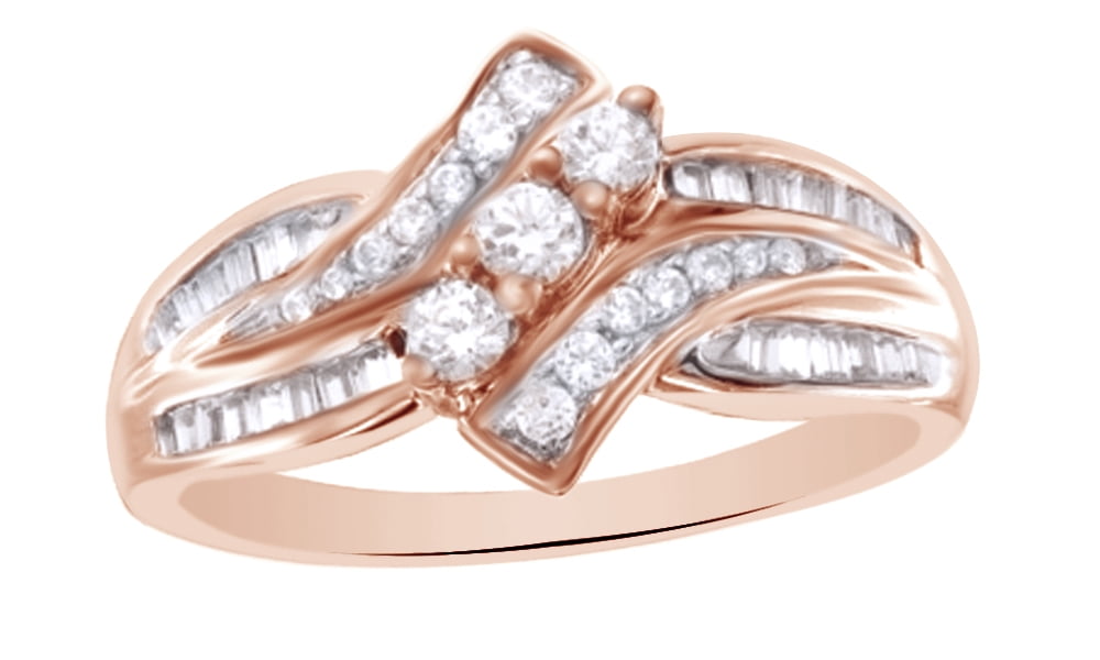 AFFY White Natural Diamond Three-Stone Bypass Ring In 10k Rose Gold (0. ...
