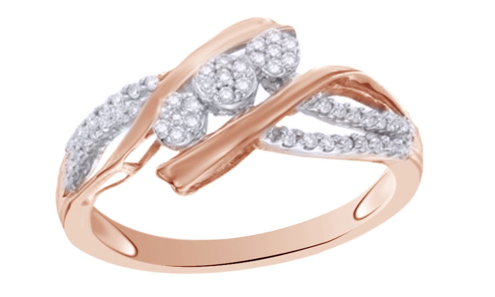 AFFY White Natural Diamond Three-Stone Cluster Slant Ring In 10k Rose ...