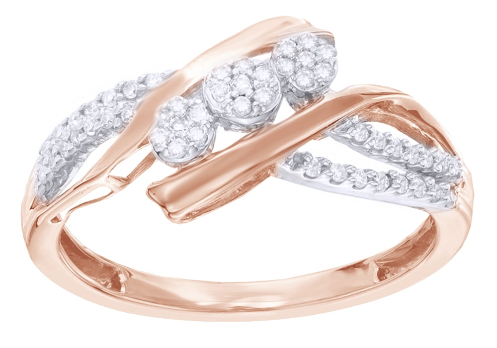 AFFY White Natural Diamond Three Stone Cluster Slant Ring in 10k Rose ...