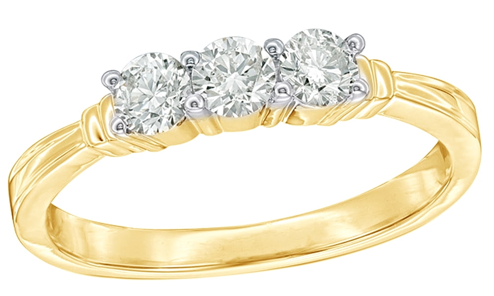 AFFY White Natural Diamond Three Stone Collar Engagement Ring in 10k ...