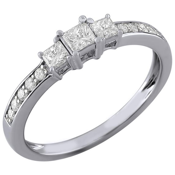 AFFY White Natural Diamond Three Stone Engagement Ring in 14k Solid ...