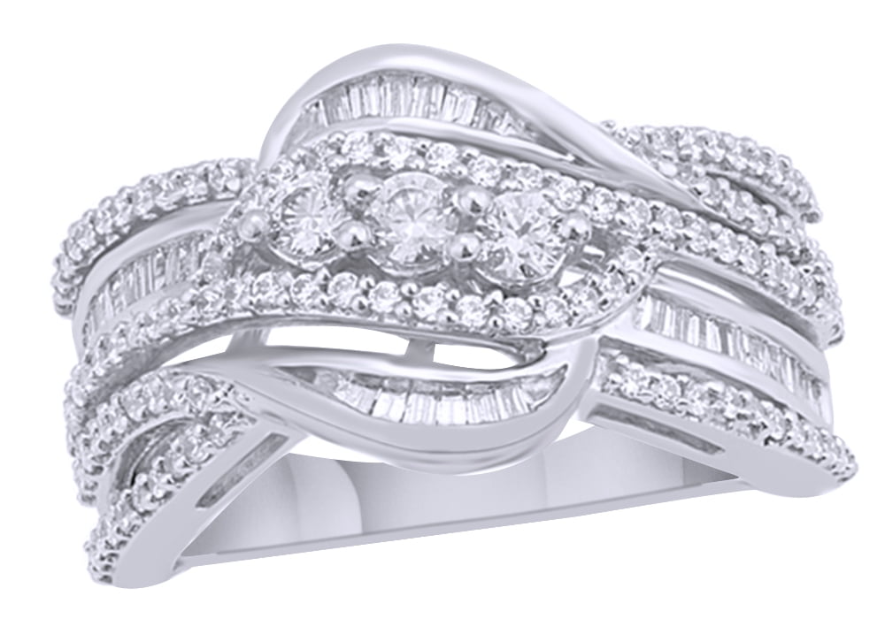 AFFY White Natural Diamond Three Stone Layered Crossover Ring in 10k ...