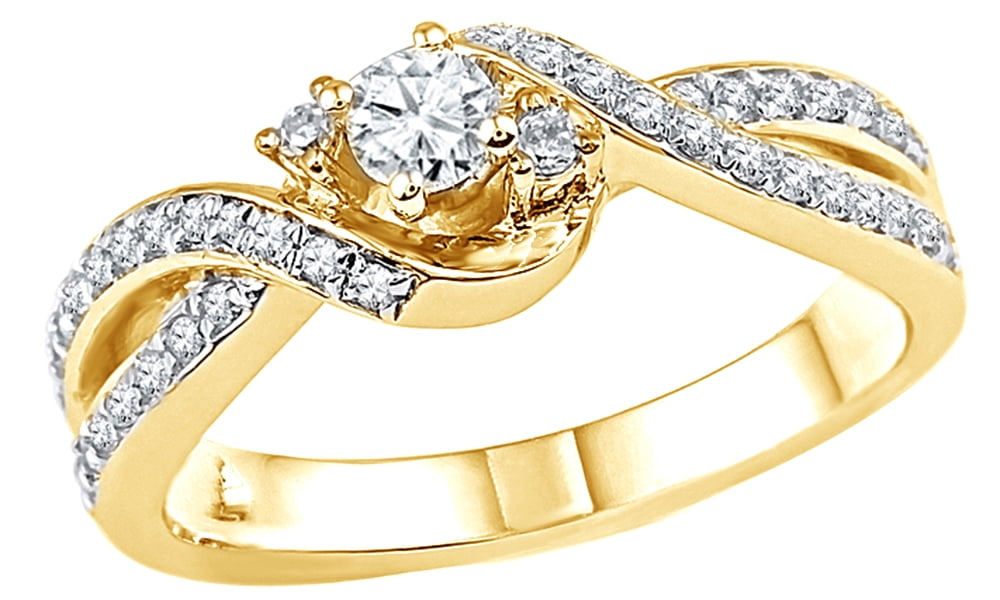 AFFY White Natural Diamond Three Stone Slant Split Shank Ring in 10k ...