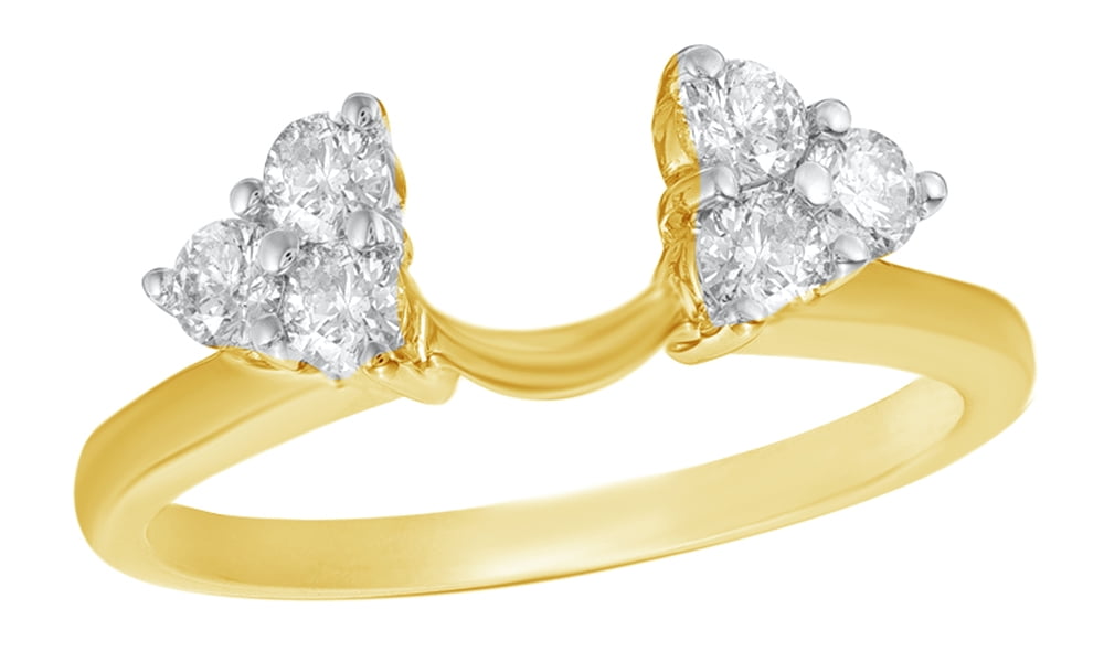 White Natural Diamond Tri-Sides Solitaire Wrap Enhancer Ring in 14k ...