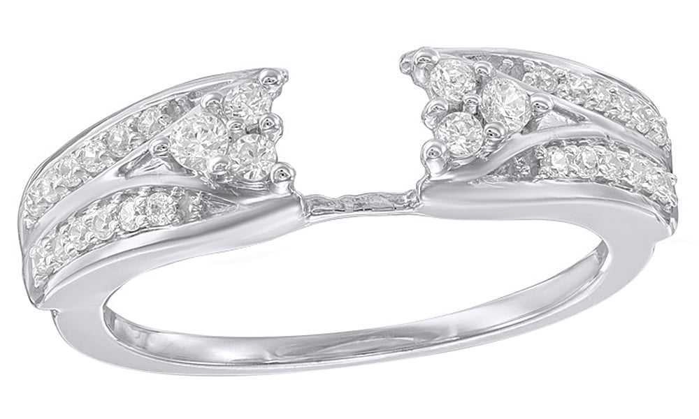 AFFY White Natural Diamond Two Row Solitaire Enhancer Ring in 10k White ...
