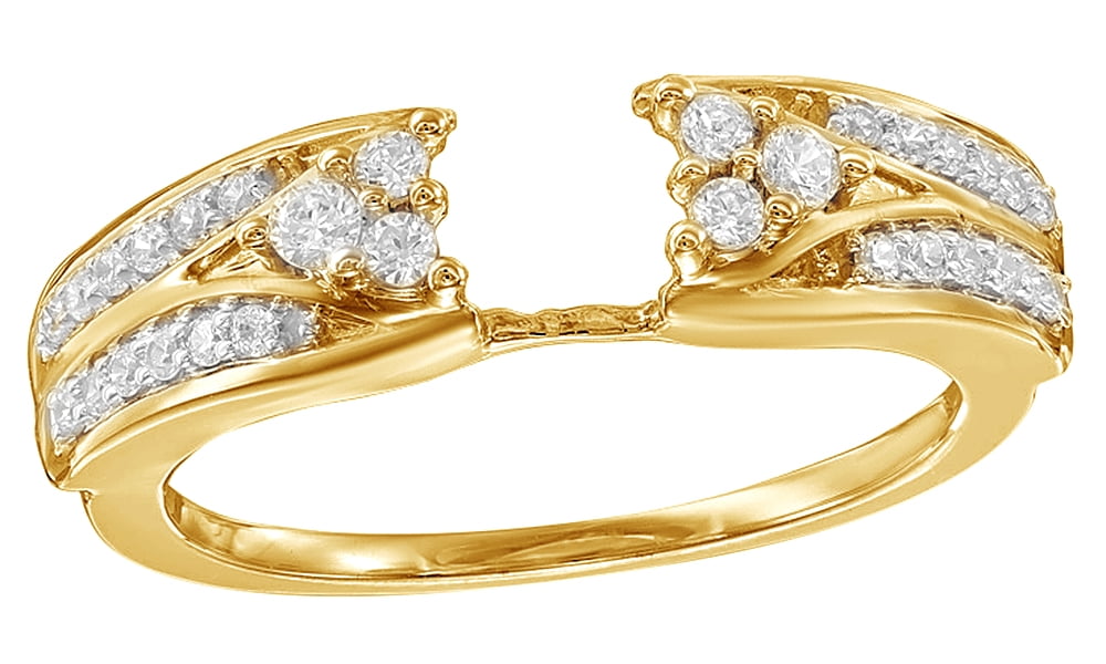 White Natural Diamond Two Row Solitaire Enhancer Ring in 10k Yellow ...