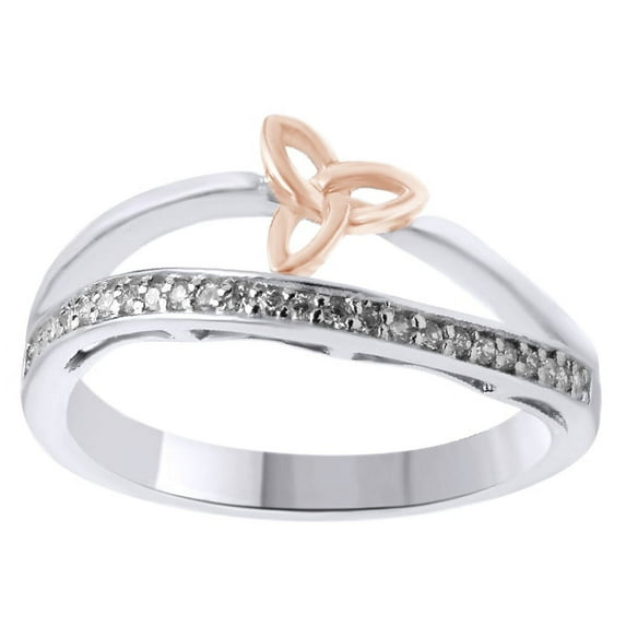 AFFY White Natural Diamond Two-Tone Trinity Knot Bow Celtic Band Ring ...