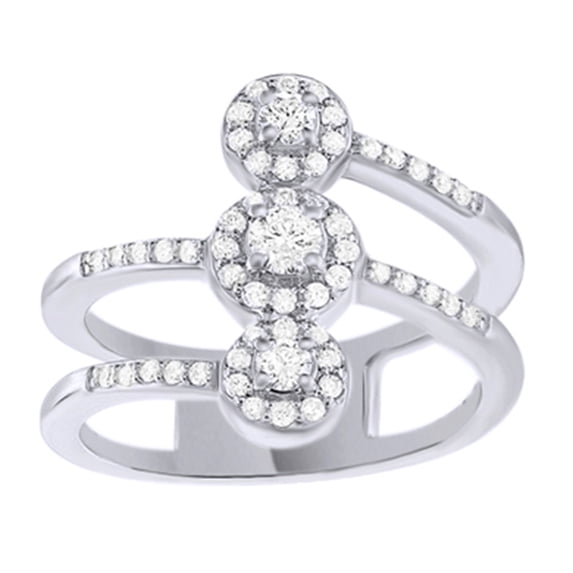 AFFY White Natural Diamond Vertical Three Stone Ring In 10k White Gold ...