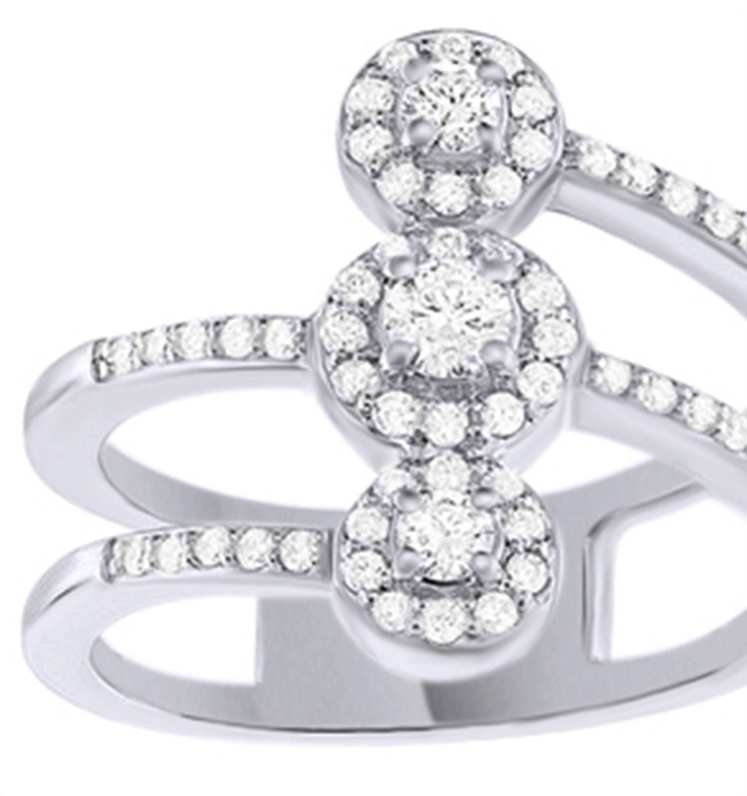 AFFY White Natural Diamond Vertical Three Stone Ring In 10k White Gold ...