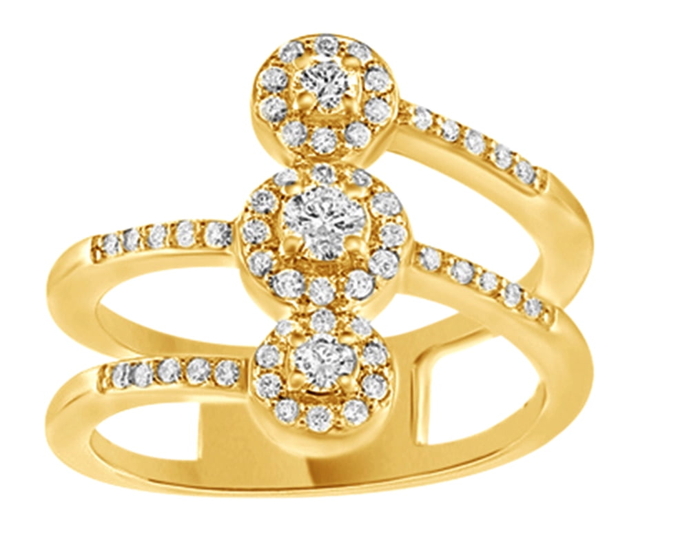 AFFY White Natural Diamond Vertical Three Stone Ring In 10k Yellow Gold ...
