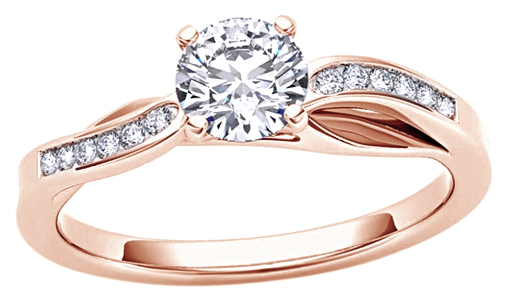 AFFY White Natural Diamond Wave Engagement Ring in 14K Rose Gold (0.37 ...