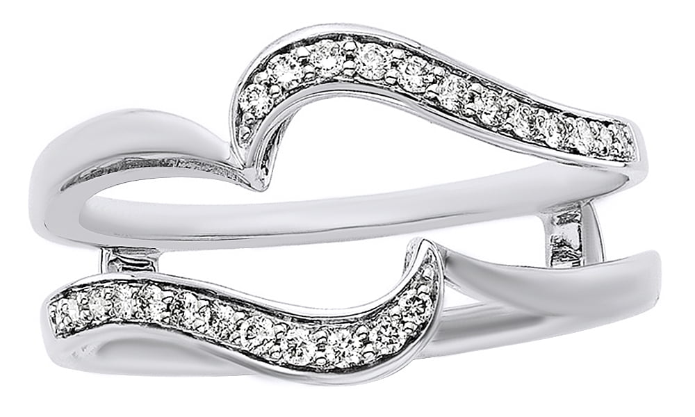 AFFY White Natural Diamond Wave Solitaire Enhancer Ring in 14k White ...