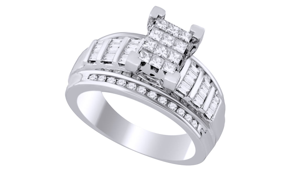 AFFY White Natural Diamond Wedding Band Ring In 10k White Gold (0.9 ...