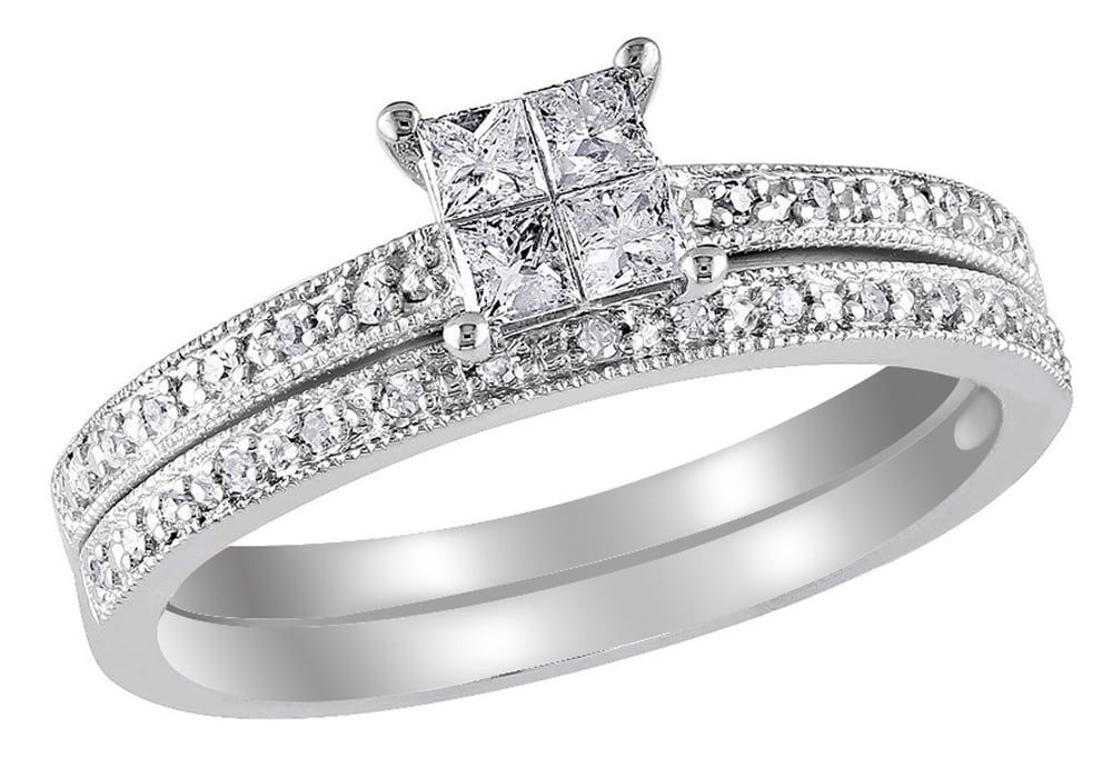 AFFY White Natural Diamond Wedding Ring In 10k White Gold (0.33 Cttw ...