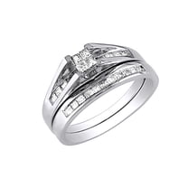 AFFY White Natural Diamond Engagement & Wedding Trio Bridal Ring Set In ...